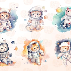 20 PNG Watercolor Adorable Space Astronaut Kittens Clipart Set, Fantasy ...