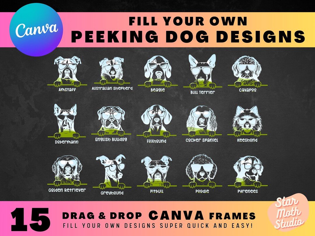 Peeking Dogs CANVA FRAMES, Easy Drag and Drop Editable Canva Template ...