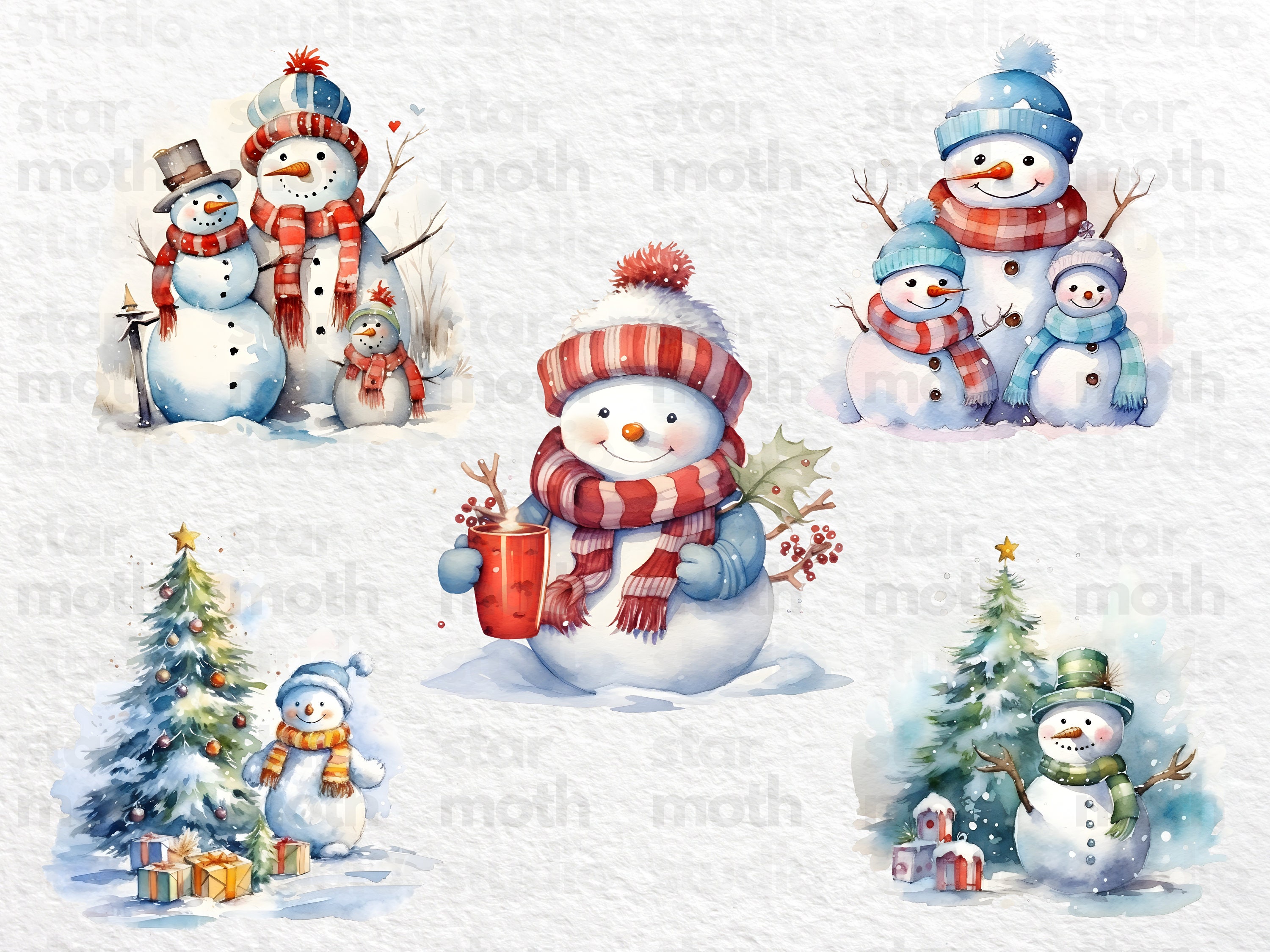 Watercolor Snowman Christmas Winter Holiday Clipart Bundle of 24 ...