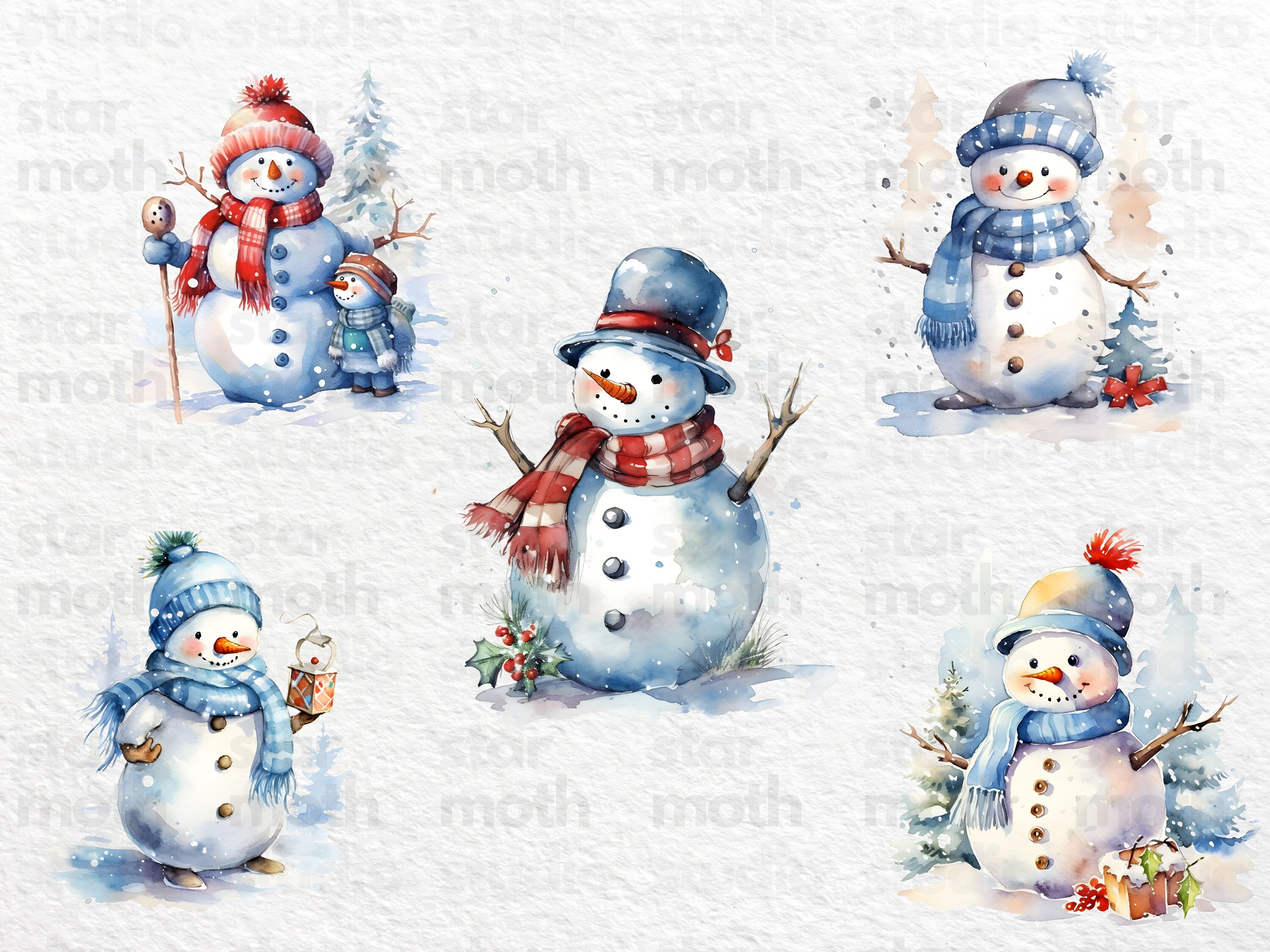 Watercolor Snowman Christmas Winter Holiday Clipart Bundle of 24 ...
