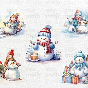 Watercolor Snowman Christmas Winter Holiday Clipart Bundle of 24 ...