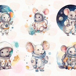 22 PNG Watercolor Adorable Space Astronaut Mice Clipart Set, Fantasy ...