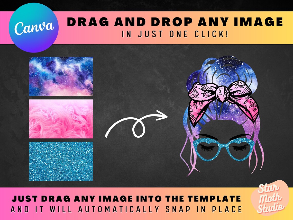 Make Your Own MESSY BUN on CANVA, Messy Bun Set Mom Life Canva Frame ...