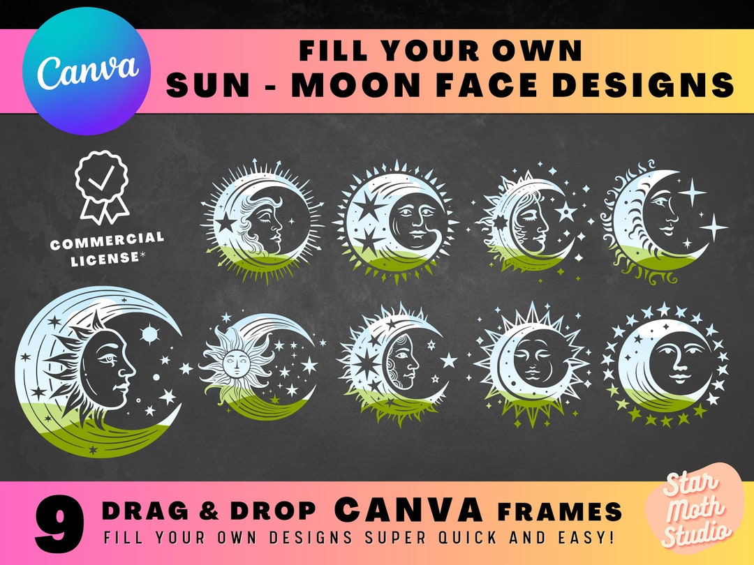 Magical Sun and Moon Faces CANVA FRAMES, Easy Drag and Drop Editable ...
