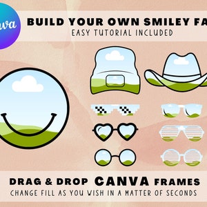 Build Your Own Happy SMILEY FACES on CANVA, Editable Fill Canva Frame ...