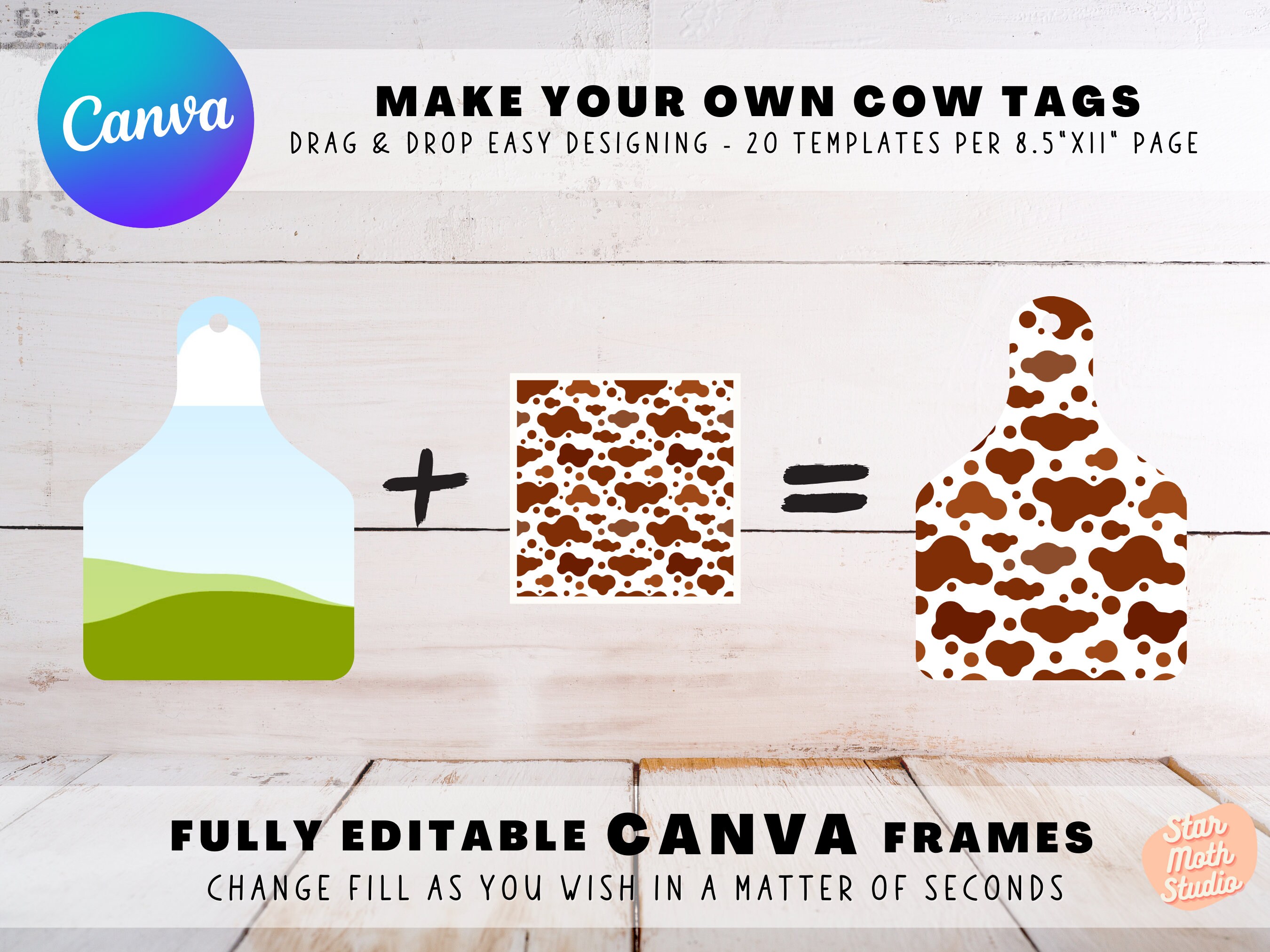 Make Your Own COW TAGS on CANVA, 20 Editable Canva Element Templates ...
