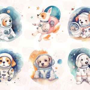 20 PNG Watercolor Adorable Space Astronaut Puppies Clipart Set, Fantasy ...