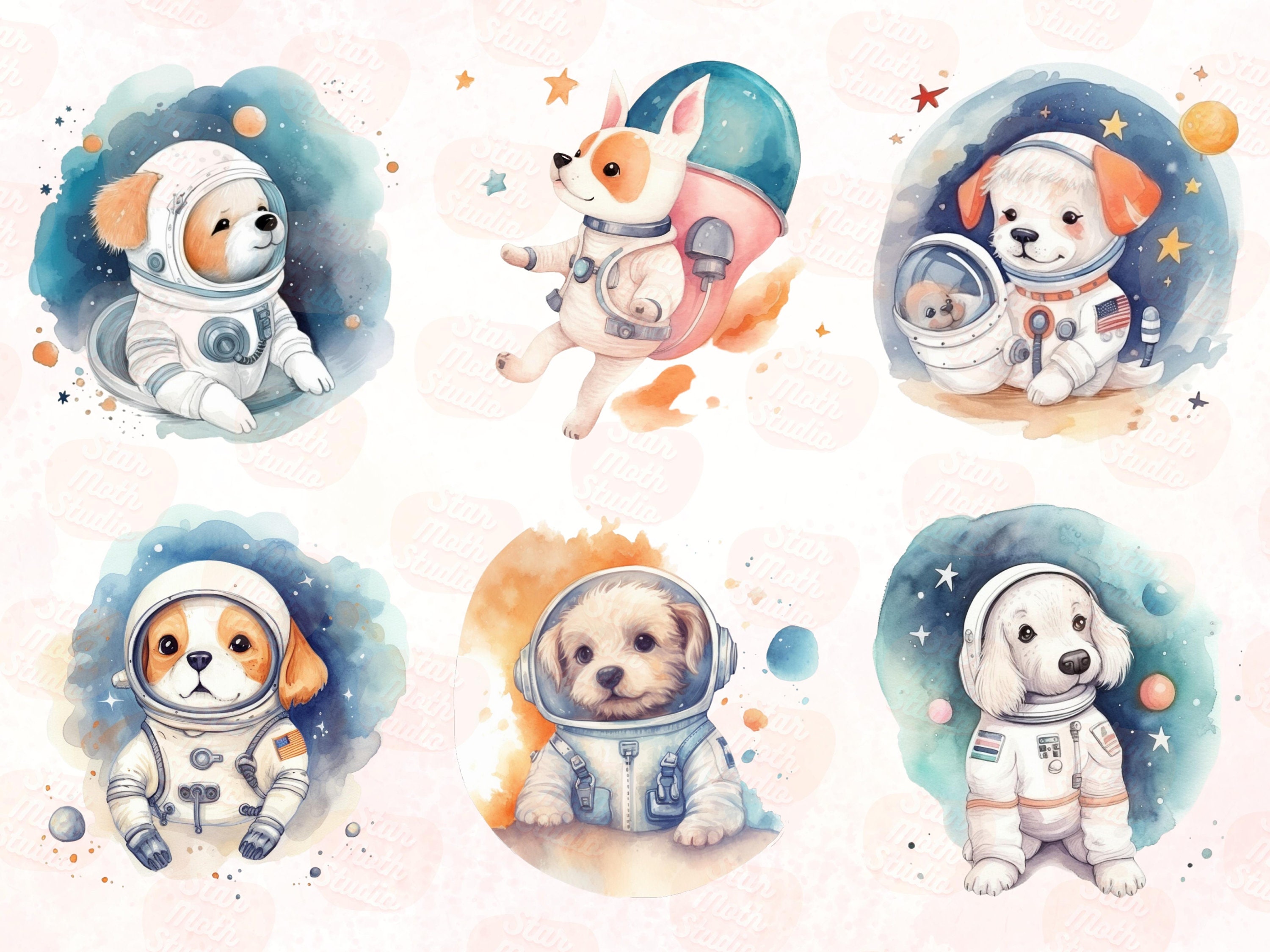 20 PNG Watercolor Adorable Space Astronaut Puppies Clipart - Etsy