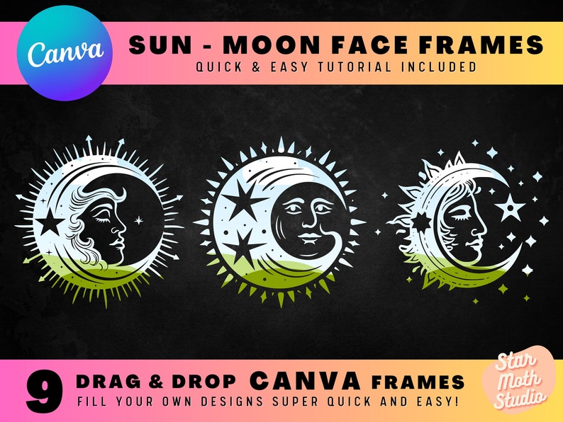 Magical Sun and Moon Faces CANVA FRAMES Easy Drag and Drop - Etsy