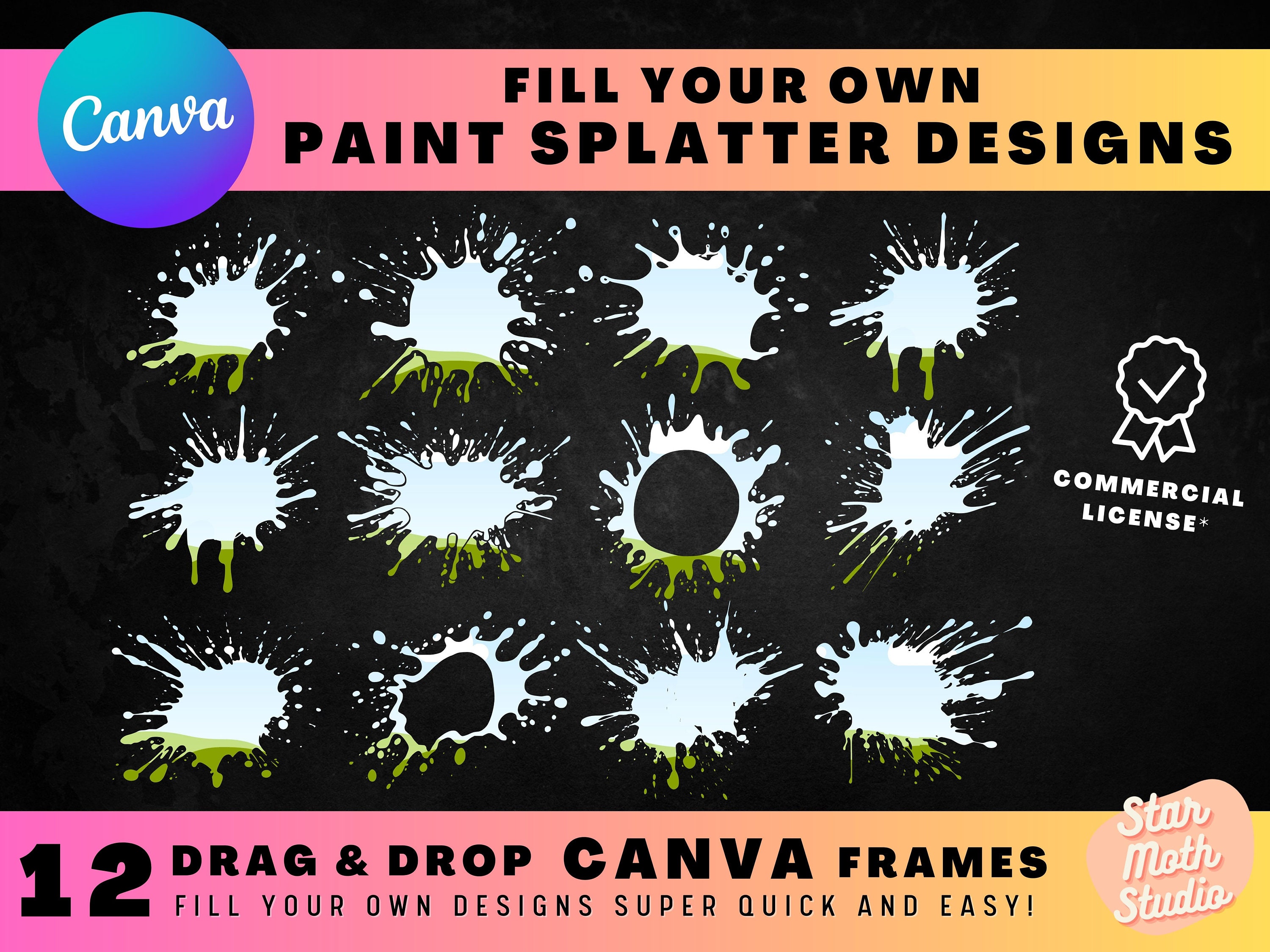 Paint Splatters CANVA FRAMES Easy Drag and Drop Editable - Etsy