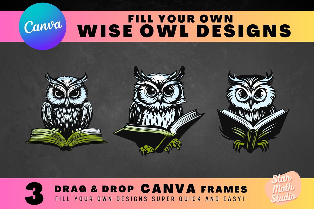 Wise Book Owls CANVA FRAMES, Easy Drag and Drop Editable Canva Template ...