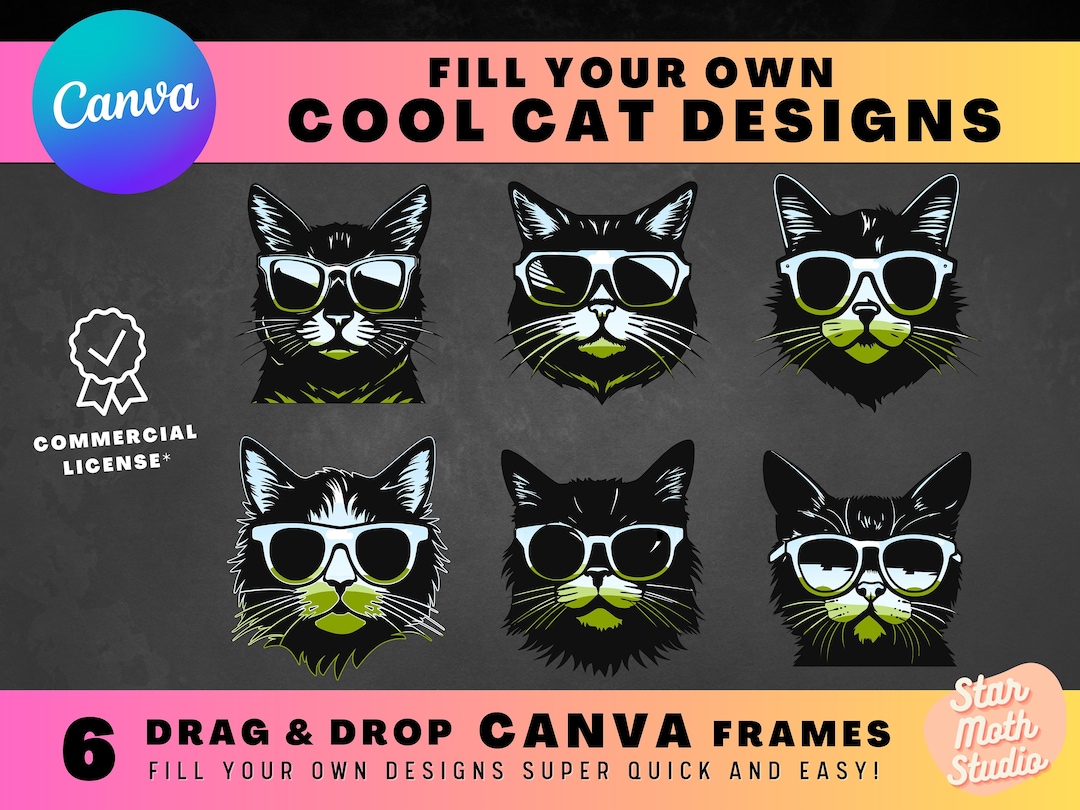 Cool Cats With Sunglasses CANVA FRAMES, Easy Drag and Drop Editable ...