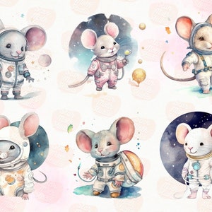 22 PNG Watercolor Adorable Space Astronaut Mice Clipart Set, Fantasy ...