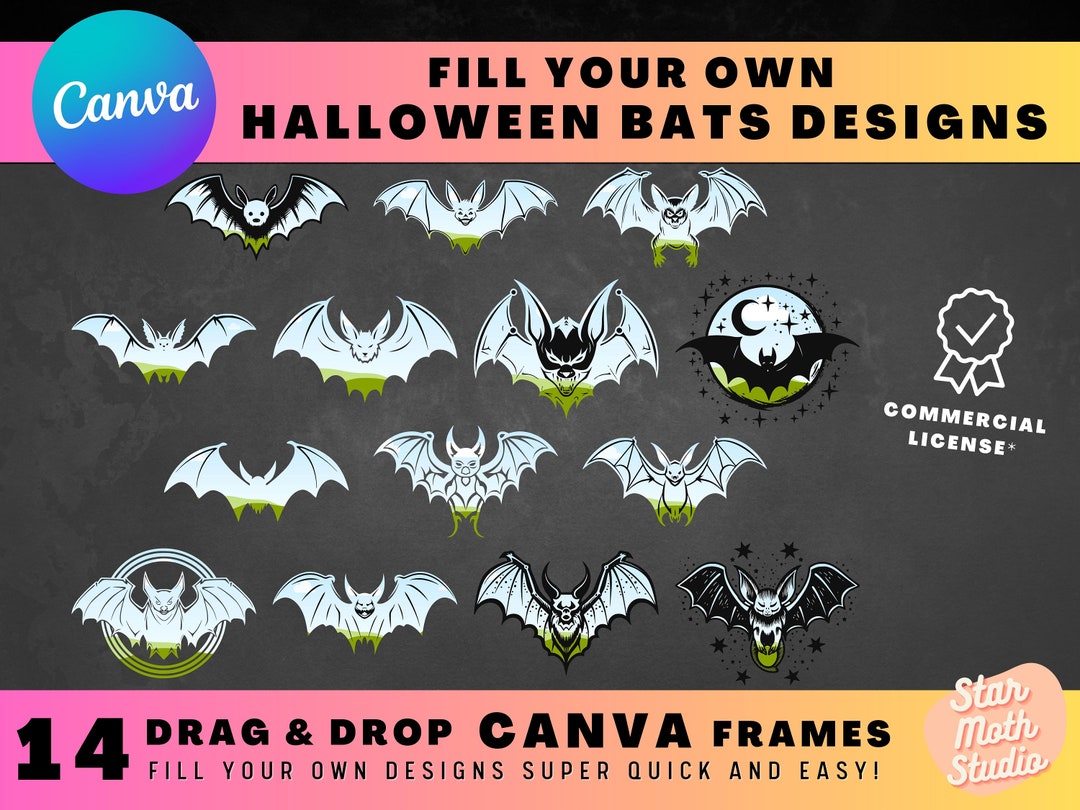 Halloween Bats CANVA FRAMES, Easy Drag and Drop Editable Canva Template ...