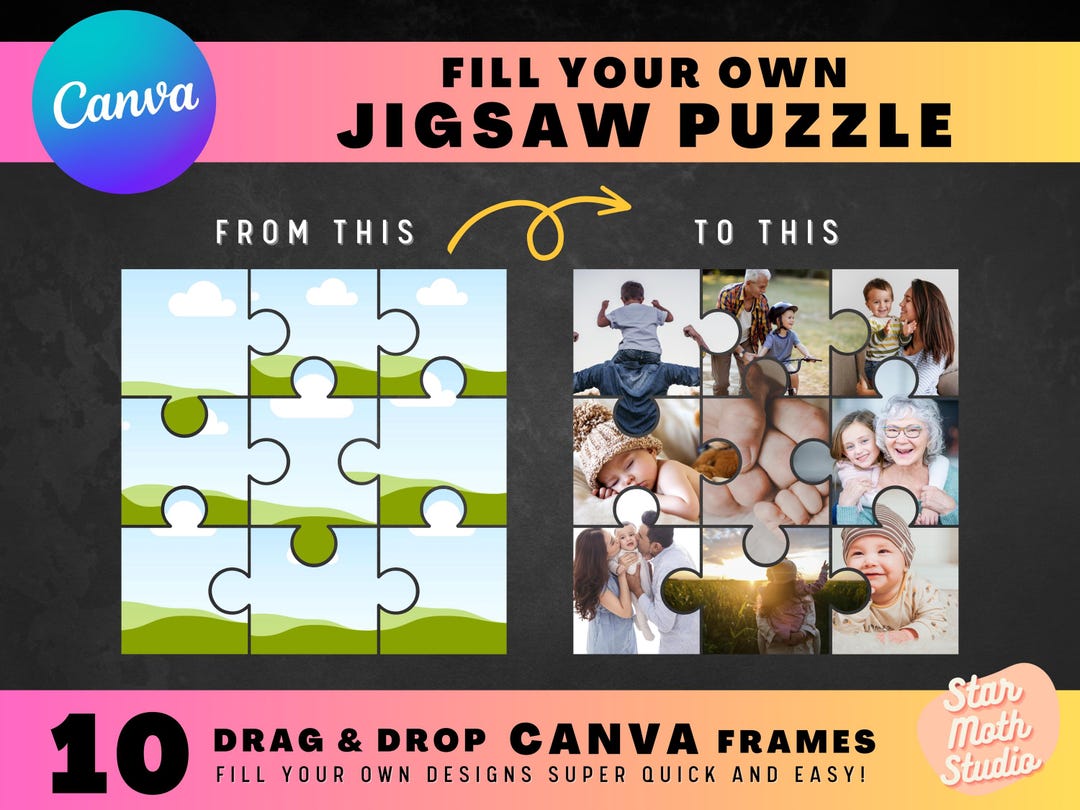 Jigsaw Puzzle CANVA FRAMES, Drag and Drop Editable Canva Template ...