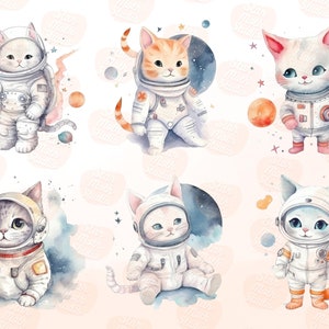 20 PNG Watercolor Adorable Space Astronaut Kittens Clipart Set, Fantasy ...