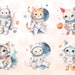 20 PNG Watercolor Adorable Space Astronaut Kittens Clipart Set, Fantasy ...