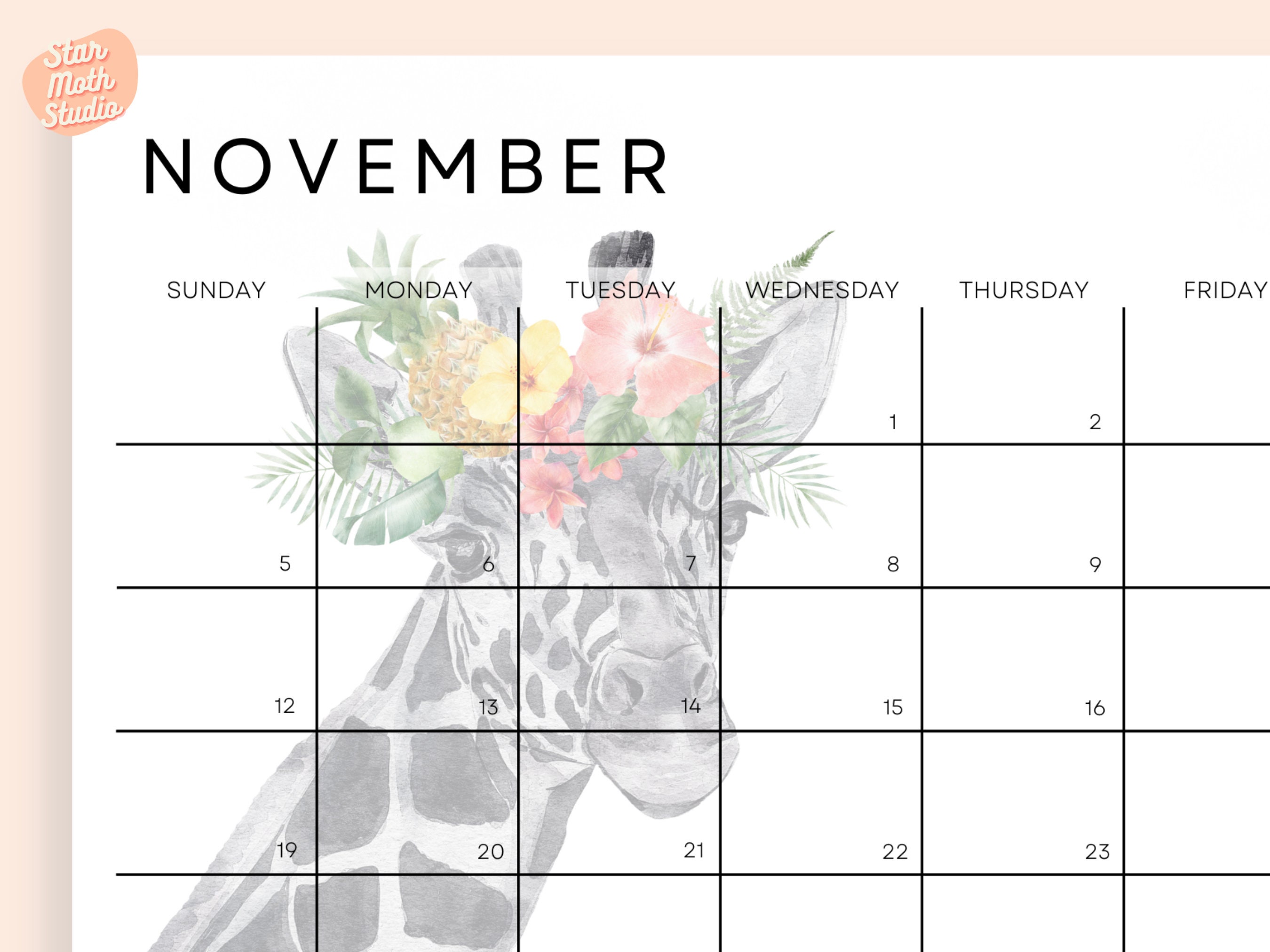 2023 Printable Calendar PDF, 2023 Monthly Planner, Floral Animal ...