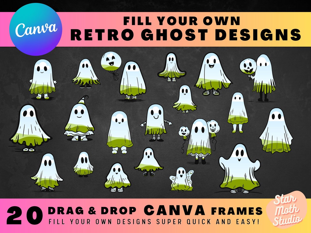 Make Your Own CUTE RETRO GHOST Designs on Canva With Easy Drag and Drop ...