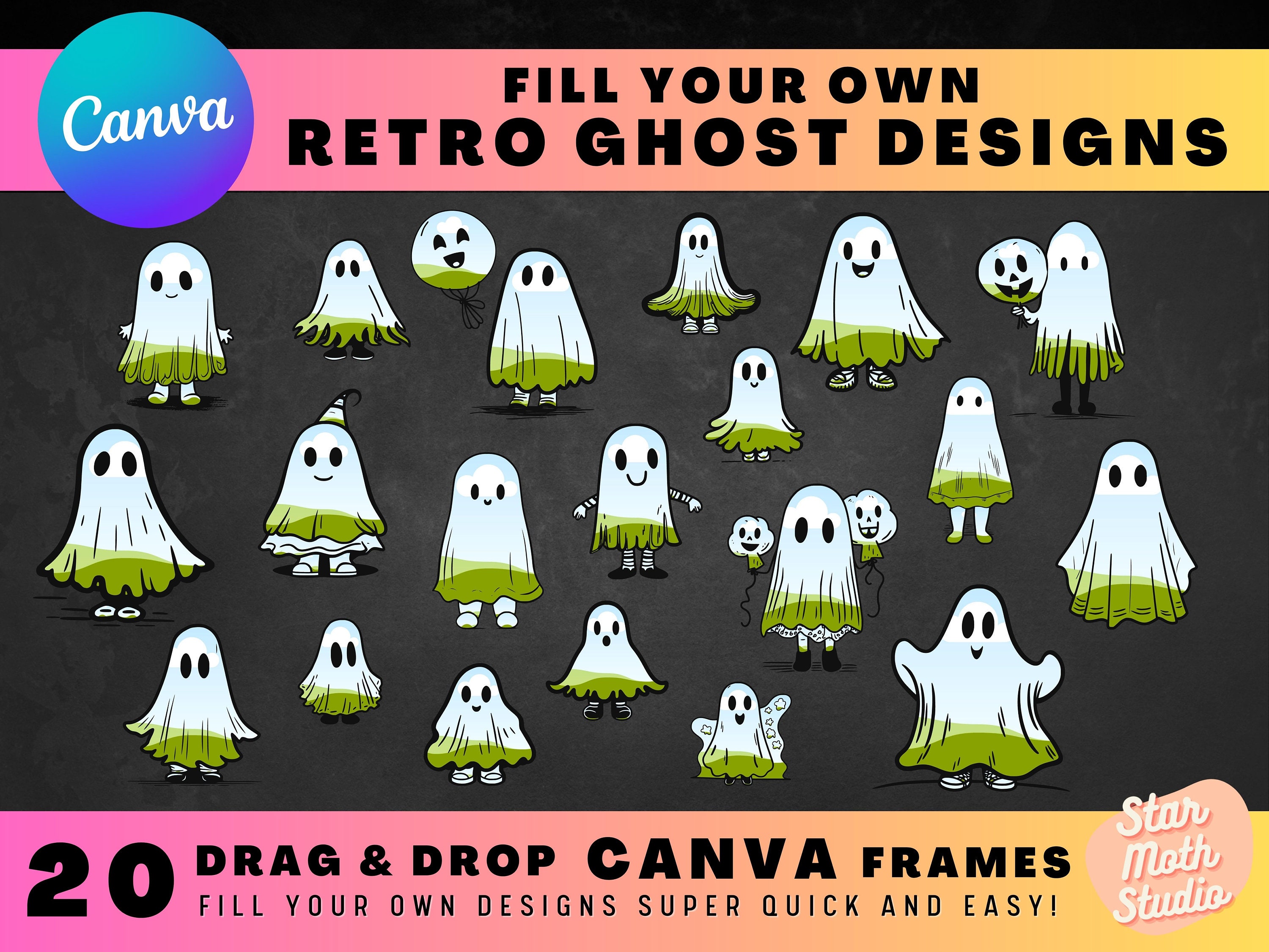 Make Your Own CUTE RETRO GHOST Designs on Canva With Easy Drag and Drop ...