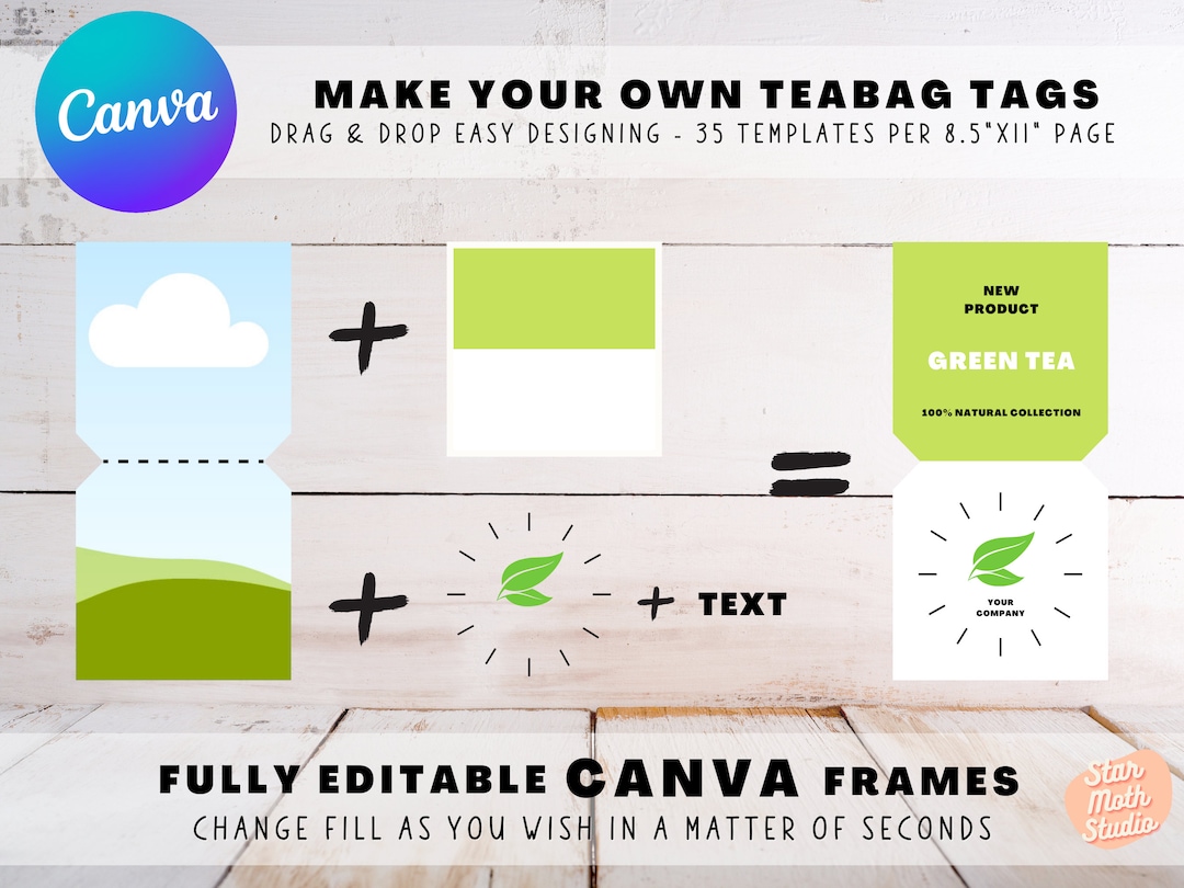 Make Your Own TEABAG LABEL Tags on CANVA, 35 Editable Canva Element ...