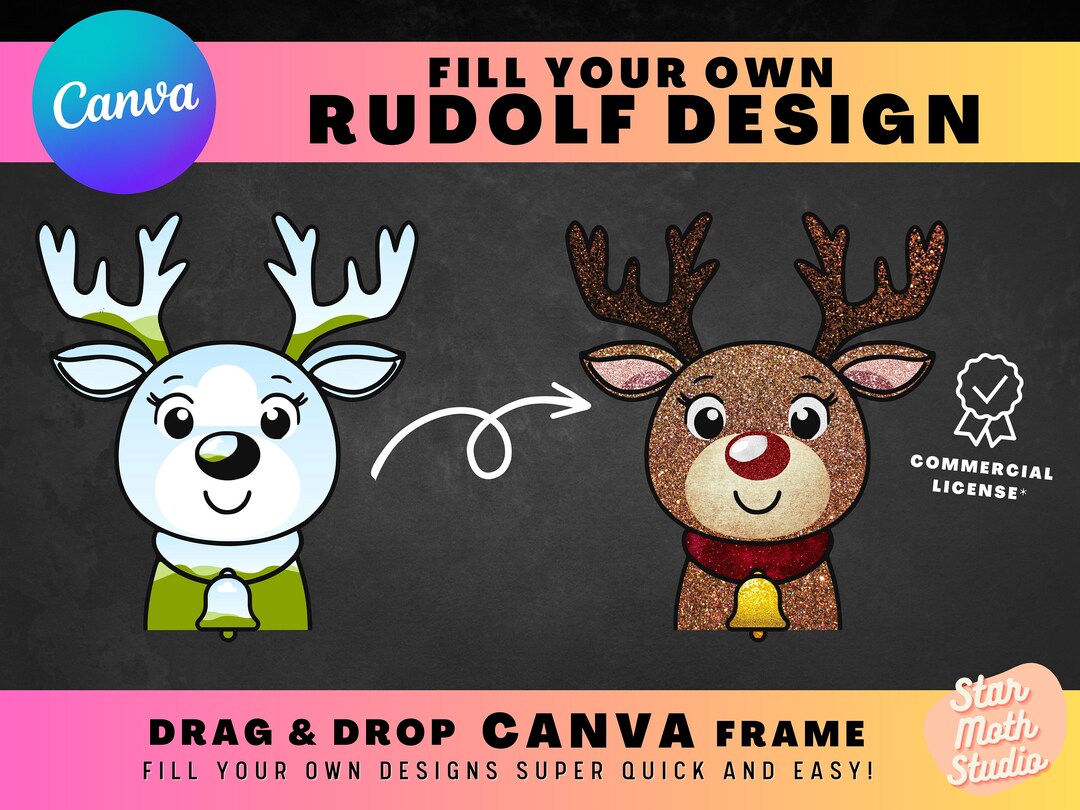 Christmas Rudolf the Reindeer CANVA FRAMES, Easy Drag and Drop Editable ...