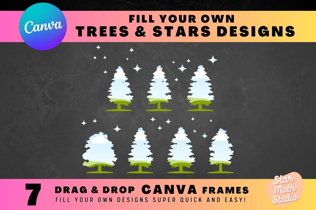 Winter Trees and Stars CANVA FRAMES, Easy Drag and Drop Editable Canva ...