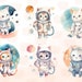 20 PNG Watercolor Adorable Space Astronaut Kittens Clipart Set, Fantasy ...