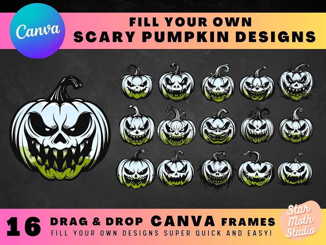 Halloween Scary Pumpkins CANVA FRAMES, Easy Drag and Drop Editable ...