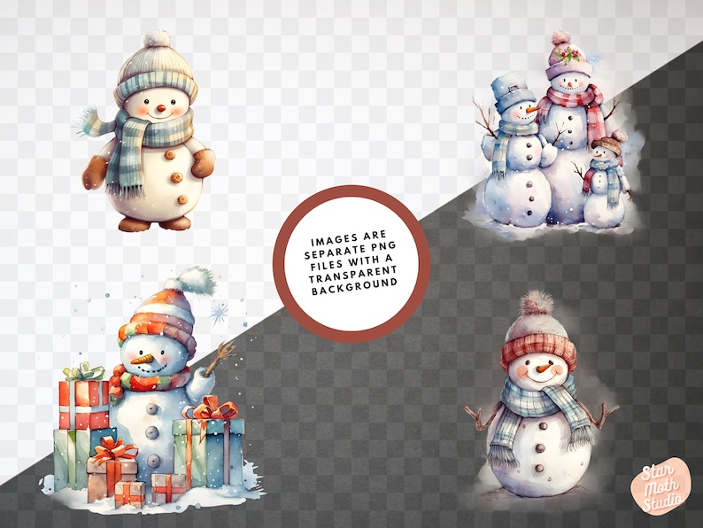 Watercolor Snowman Christmas Winter Holiday Clipart Bundle of 24 ...