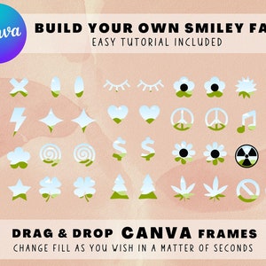Build Your Own Happy SMILEY FACES on CANVA, Editable Fill Canva Frame ...