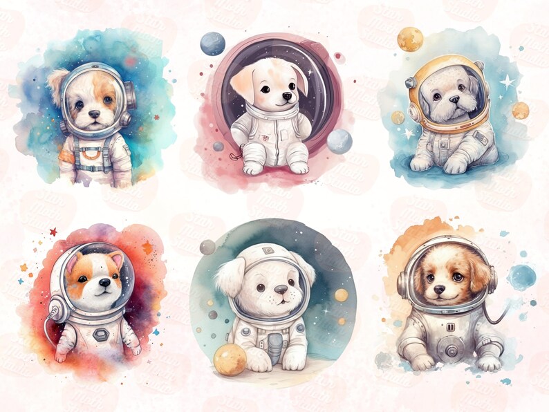 20 PNG Watercolor Adorable Space Astronaut Puppies Clipart - Etsy