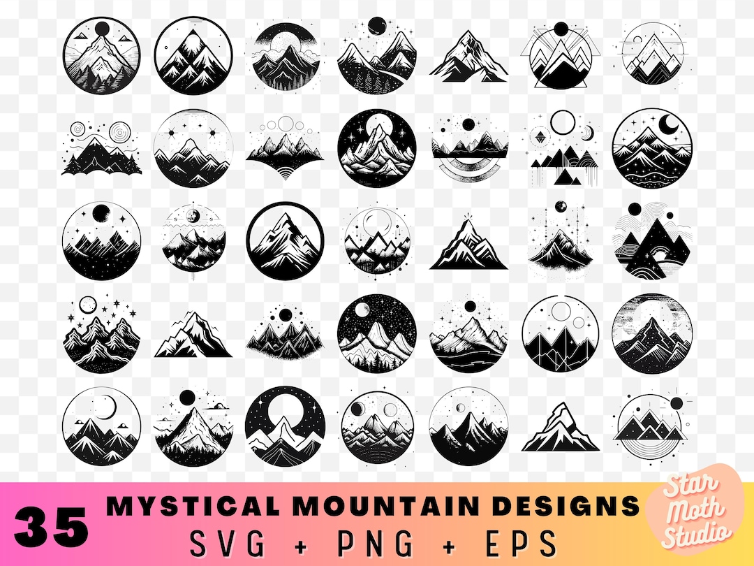 Mystical Mountain and Moon SVG Bundle, Mountain PNG Hand Drawn, Forest ...