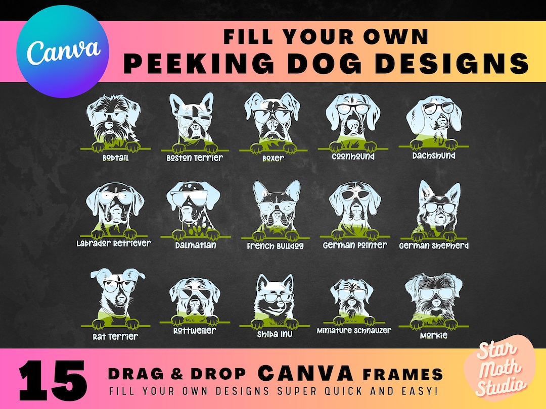 Peeking Dogs CANVA FRAMES, Easy Drag and Drop Editable Canva Template ...