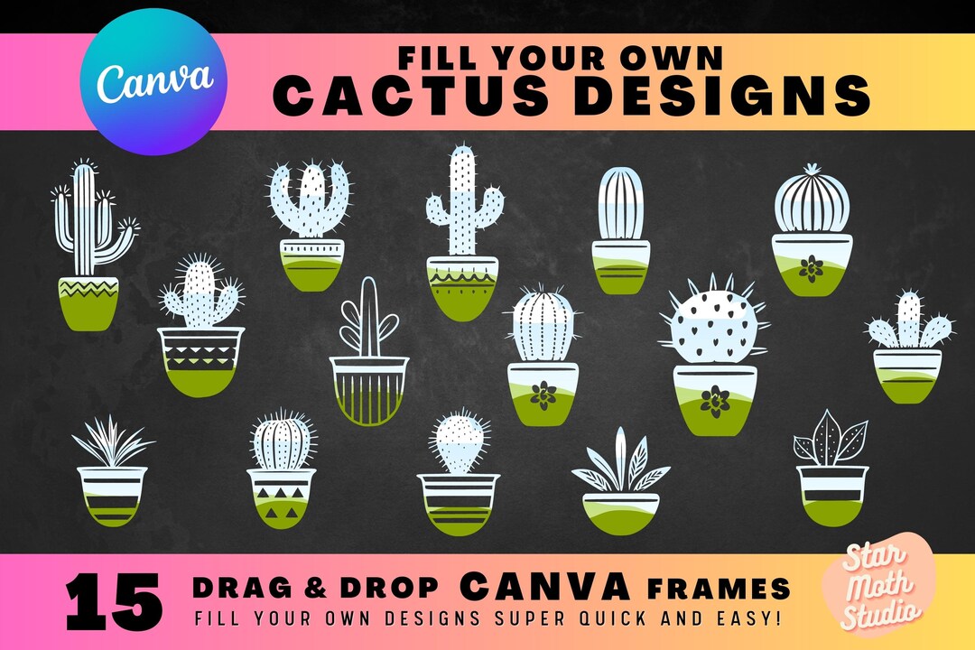 Cactus and Succulent CANVA FRAMES, Easy Drag and Drop Editable Canva ...