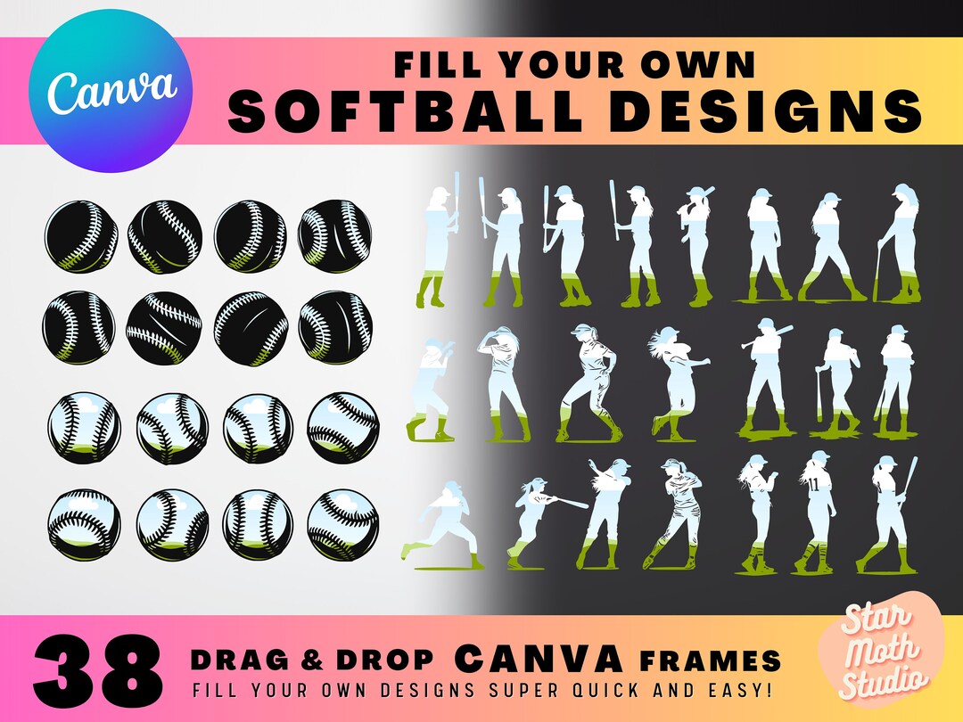 Softball Girls CANVA FRAMES, Easy Drag and Drop Editable Canva Template ...