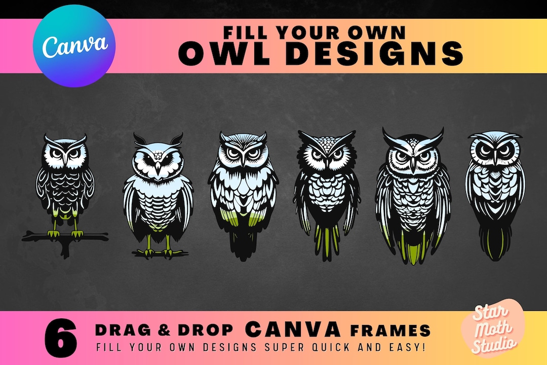 Amazing Owls CANVA FRAMES, Easy Drag and Drop Editable Canva Template ...