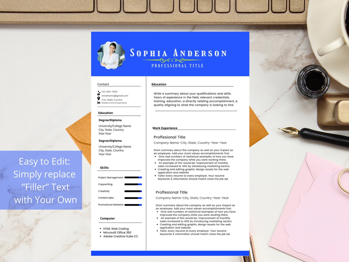 Professional Resume Template Design, Editable Resume, Modern Resume ...