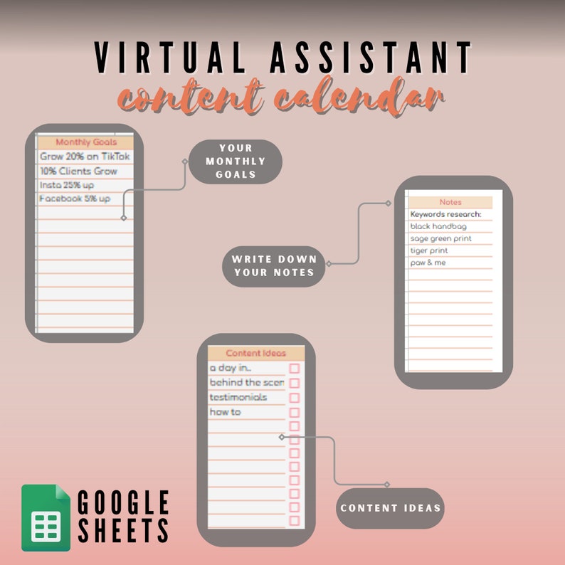 Virtual Assistant Social Media Content Calendar & Planner Template ...