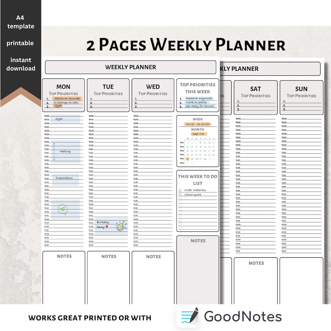 Hourly Weekly Schedule Portrait, Weekly Planner Printable, Week at a ...