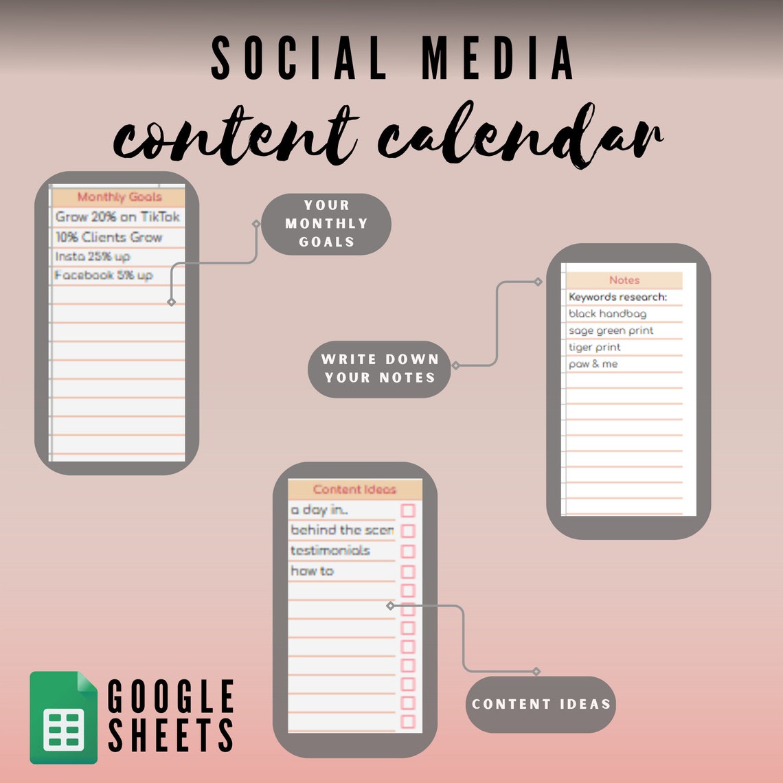 Social Media Content Calendar & Planner Template Yearly Google Sheet ...
