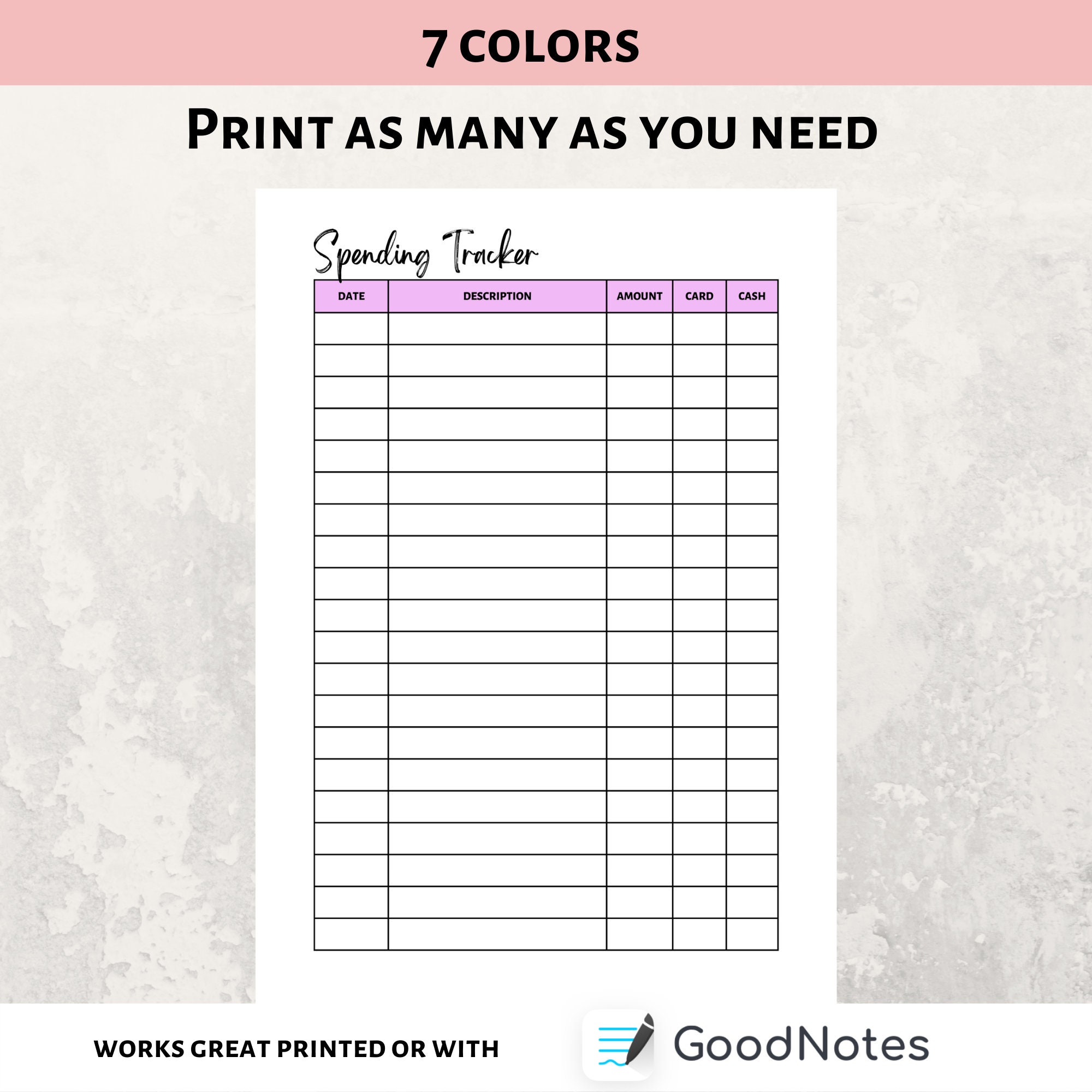 Spending Tracker Expense Tracker Printable Spending Log Purchase ...
