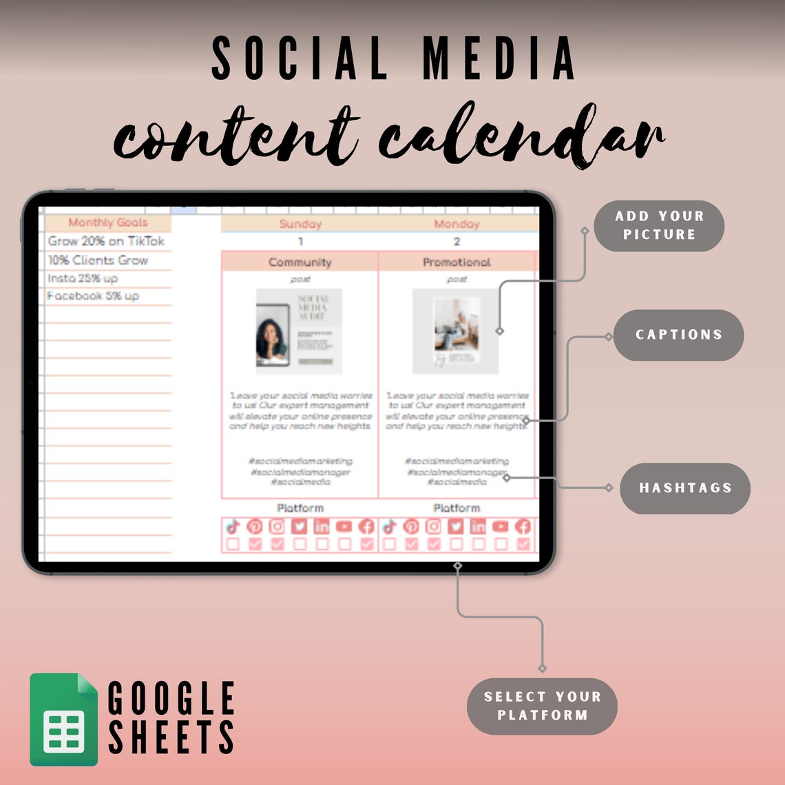 Social Media Content Calendar & Planner Template Yearly Google Sheet ...