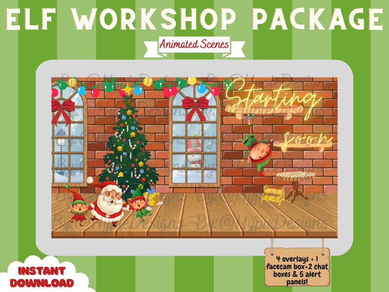 Elf Workshop Stream Package ANIMATED SCENES 12pc Elf Theme Set, Alerts ...