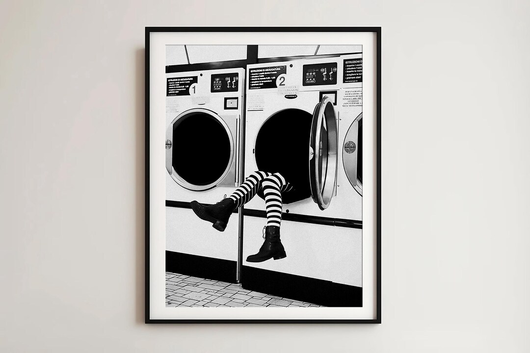 Woman in Washing Machine Print - Vintage Black & White Photography for ...
