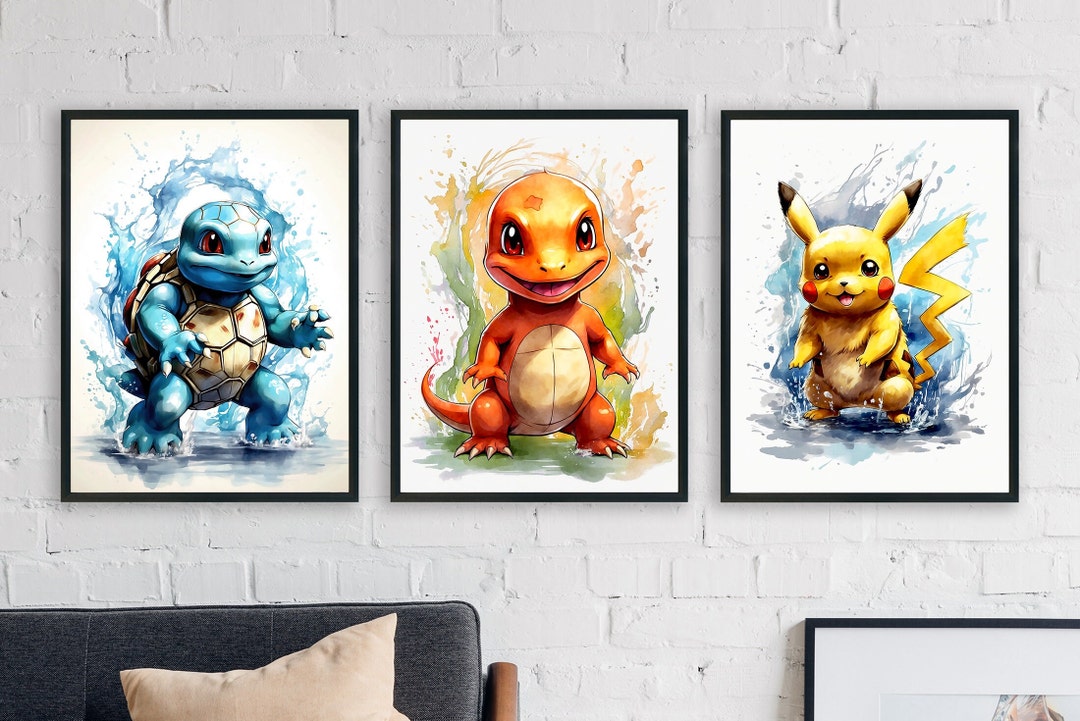 Set of 3 Wall Art, Pokemon Poster Watercolor Digital Prints, Nursery ...