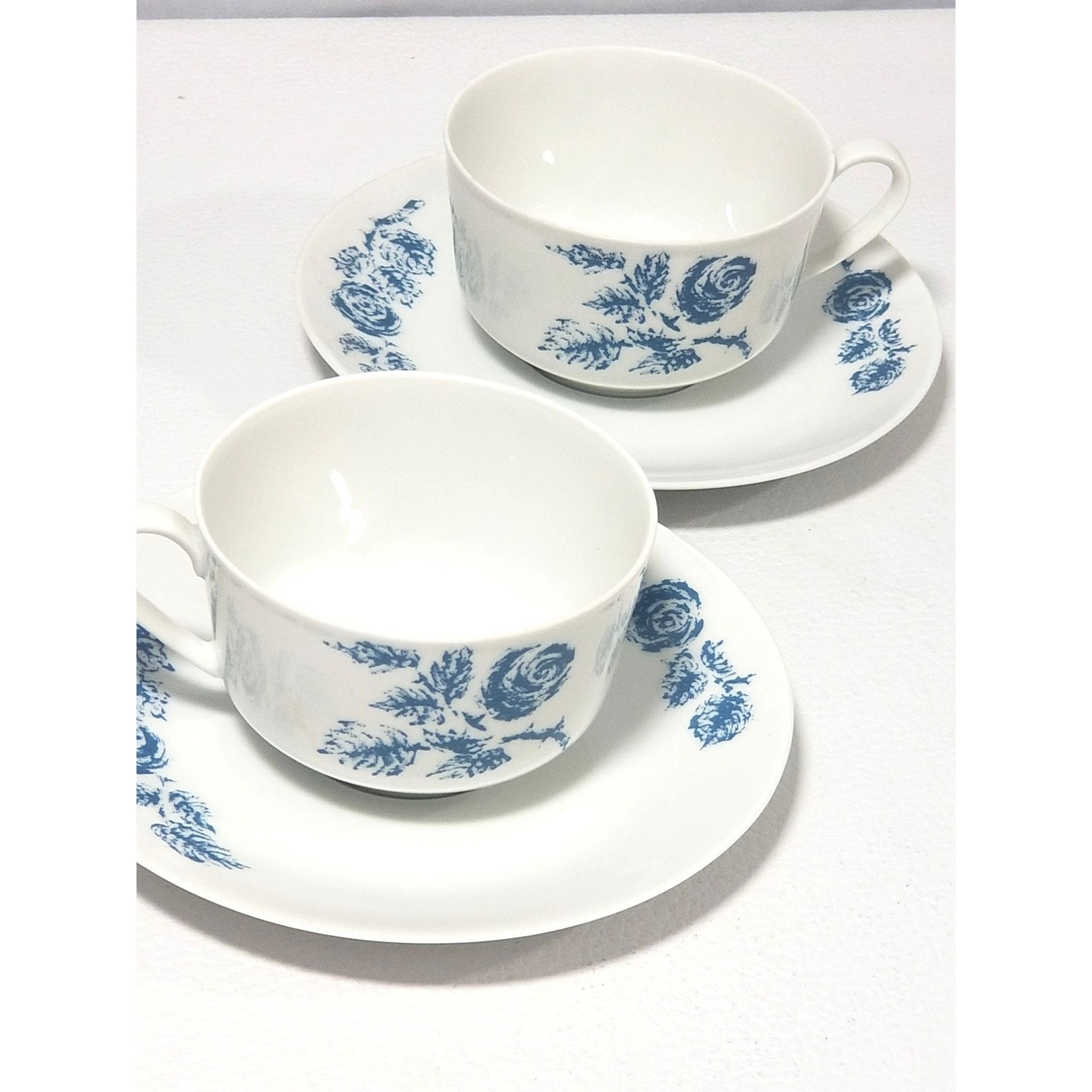 RARE Vintage Arzberg Germany Tea Cups Saucers Royal Blue Roses Pattern ...