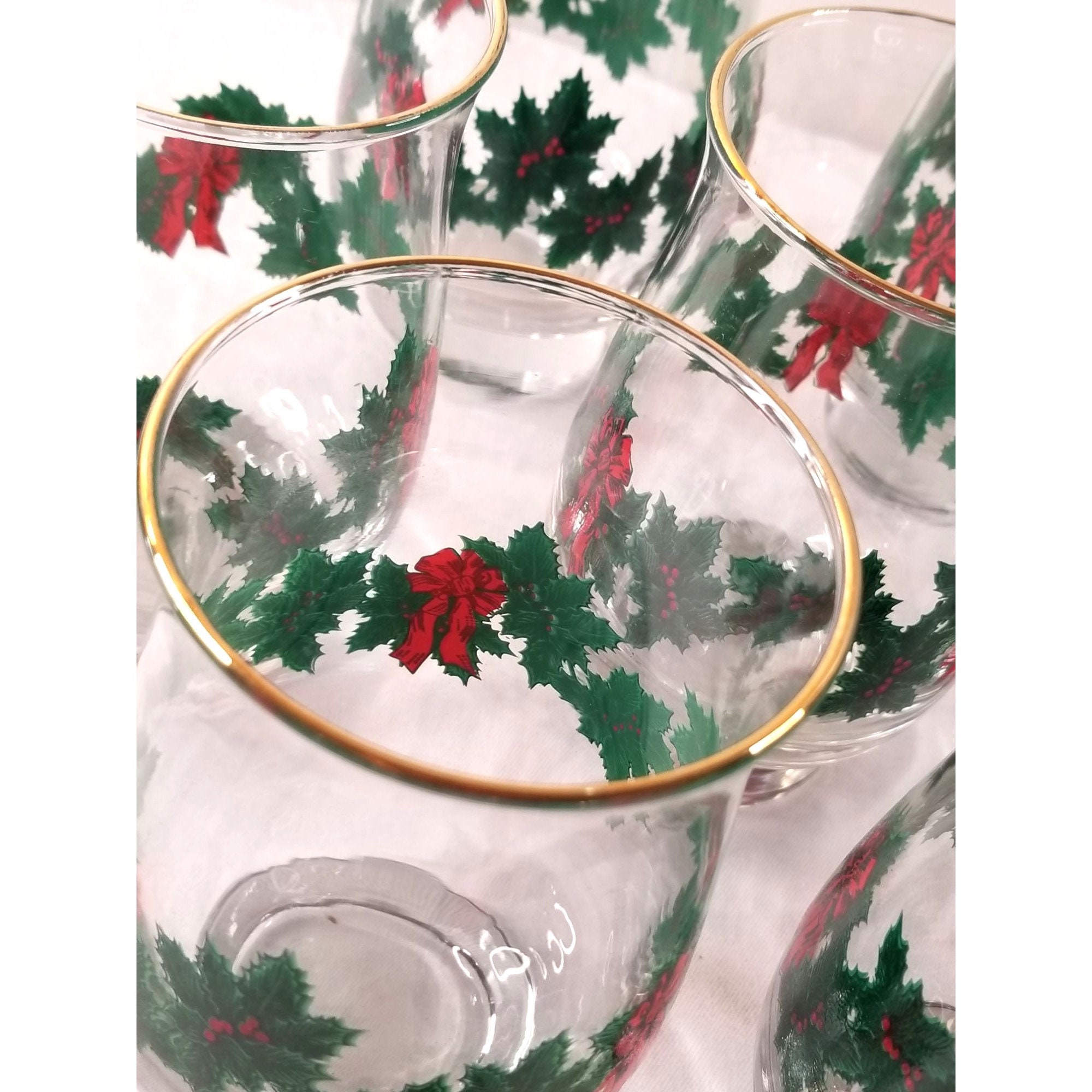 Set 8 Vintage Libbey Hurricane Shape Winter Holiday Glasses Tumblers ...