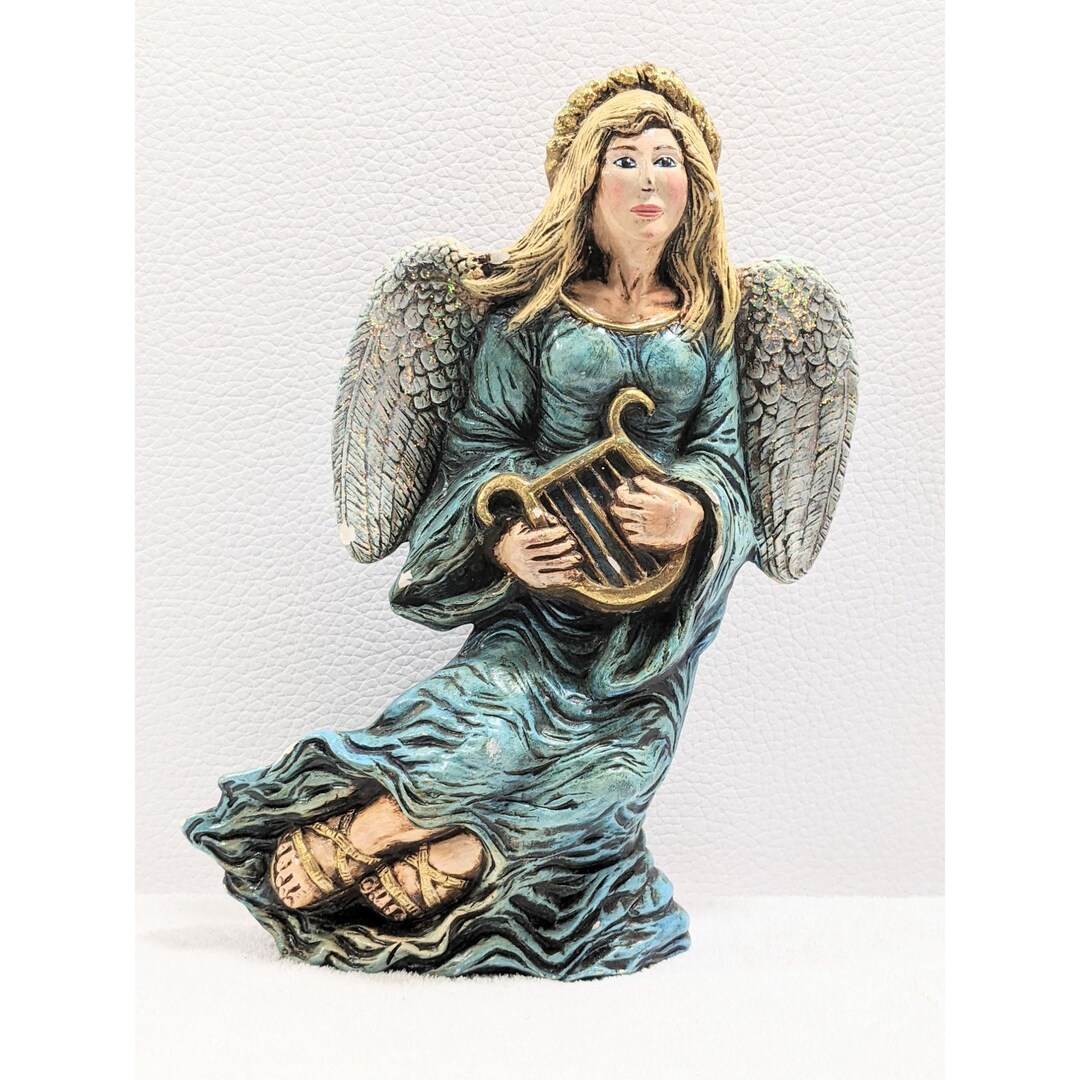 Vintage 1995 Hand Painted Plaster Angel Teal Gown Blonde Hair - Etsy