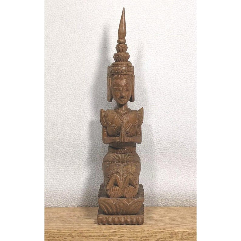 Wooden Carved Kneeling Thailand Thai Princess Tribal Goddess Praying ...